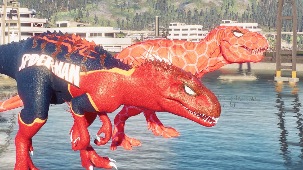 Spiderman Indominus Rex, Indoraptor, Big Green T-Rex Jurassic World ...
