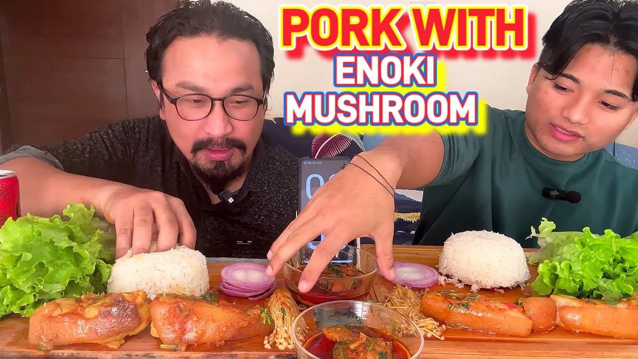 PORK CURRY WITH ENOKI MUSHROOM || PORK EATING CHALLENGE || PORK MUKBANG ...