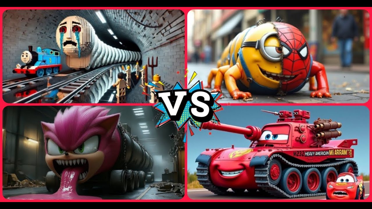 Lego Thomas EXE🆚Spider-Mininon EXE🆚Sonc EXE🆚McQueen Lighatning/TILES ...