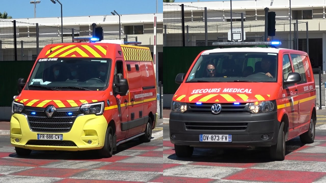 Sapeurs Pompiers Antibes VSAV + SSSM en urgence // Antibes Fire Service ...