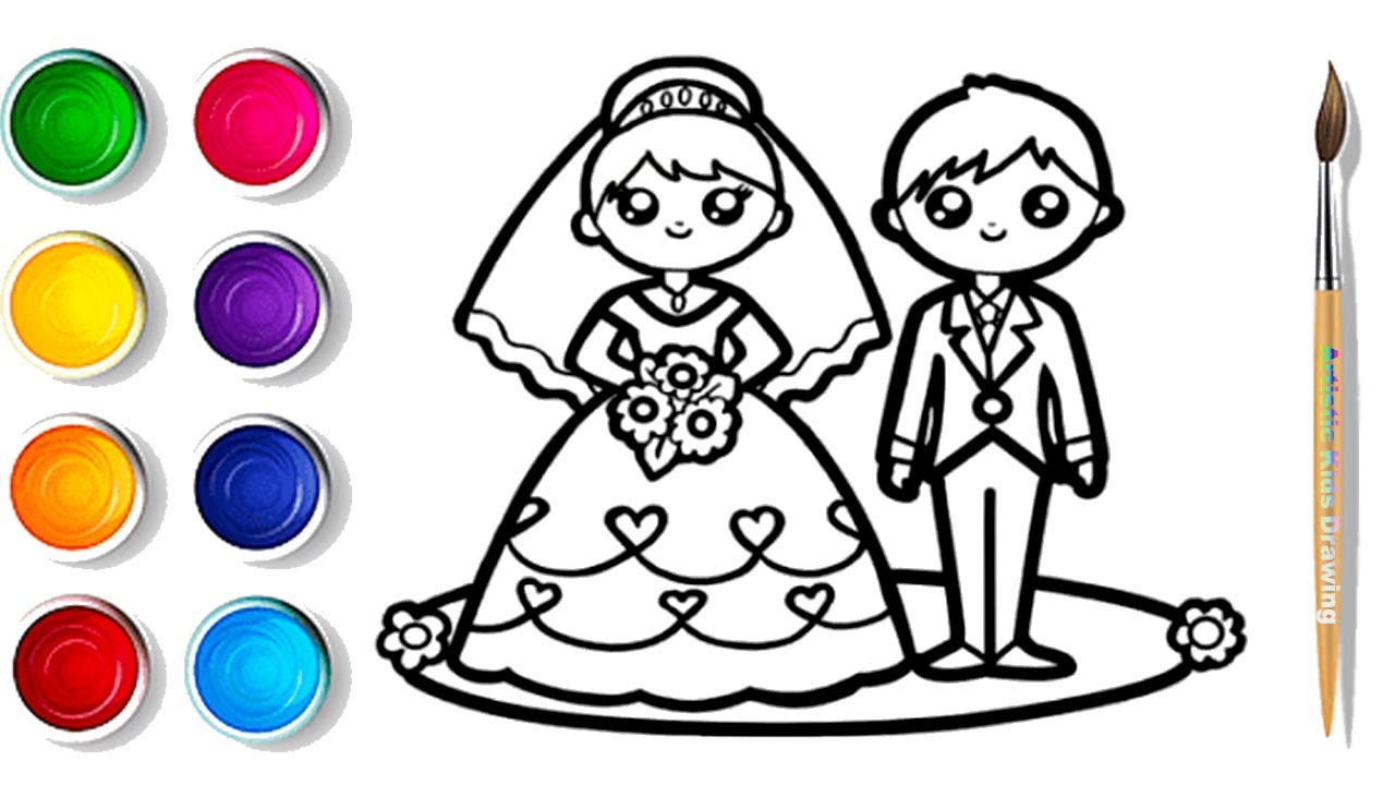 Cute Bride & Groom Drawing Painting Colouring for kids Toddlers | How ...