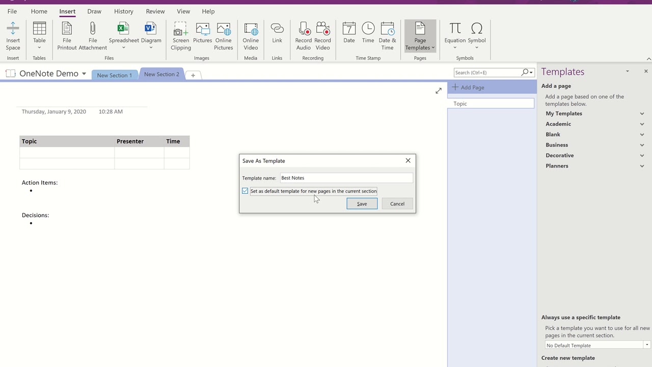 OneNote Page Template - YouTube