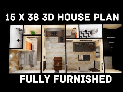 15x38 3D House Plan I Full Furnished House plan I 15 x38 Ghar ka Naksha ...