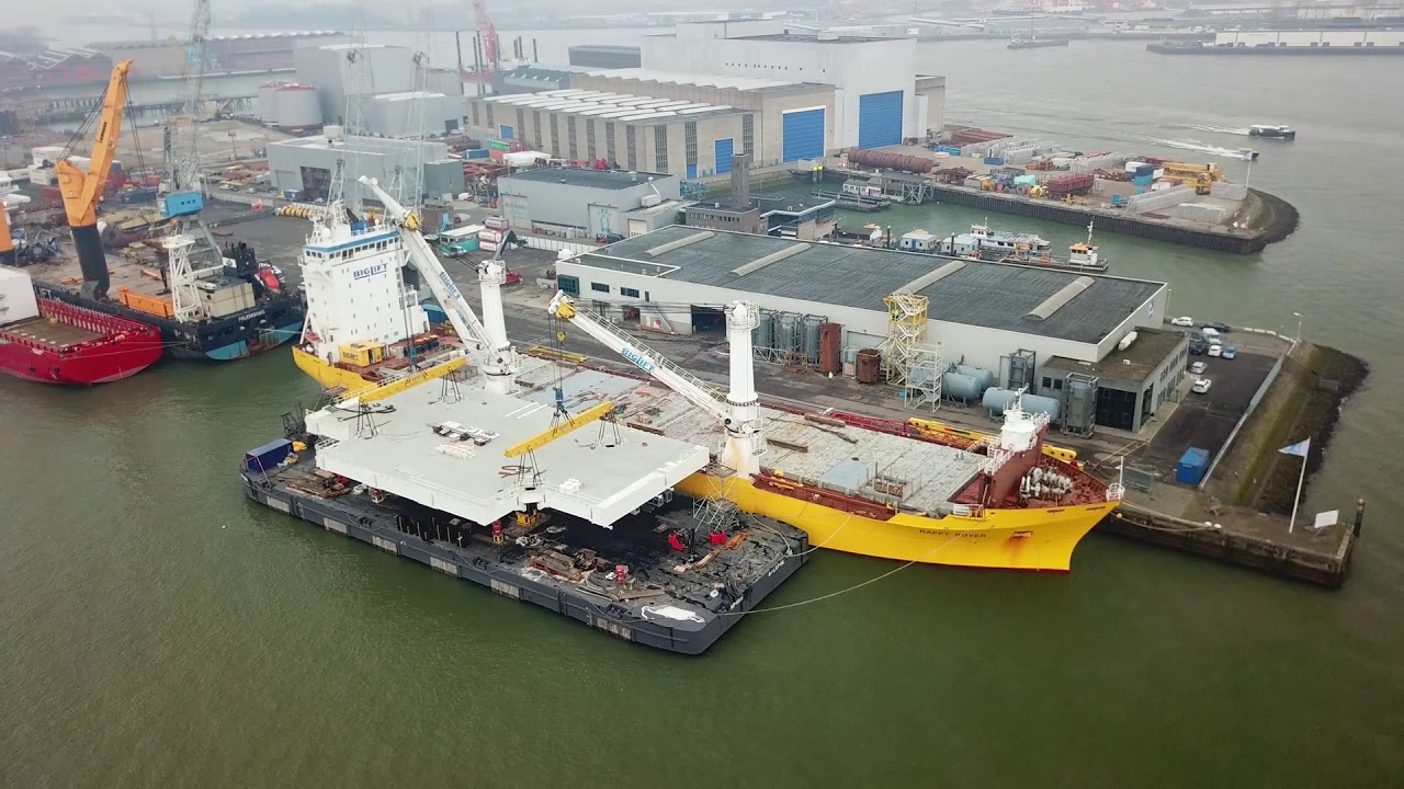 Happy Rover loading an Enerpac jack-up platform - YouTube