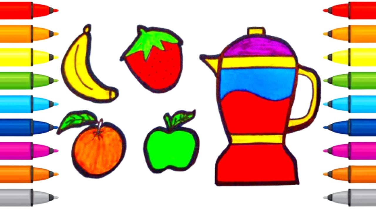 How to Draw pictures of fruits and fruit machines for kids - YouTube