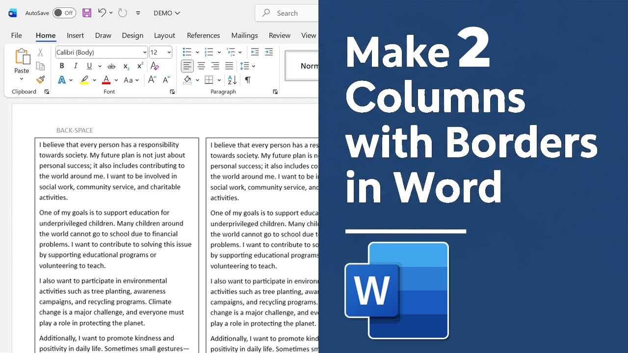 How to make two columns with borders in word || BACK-SPACE - YouTube