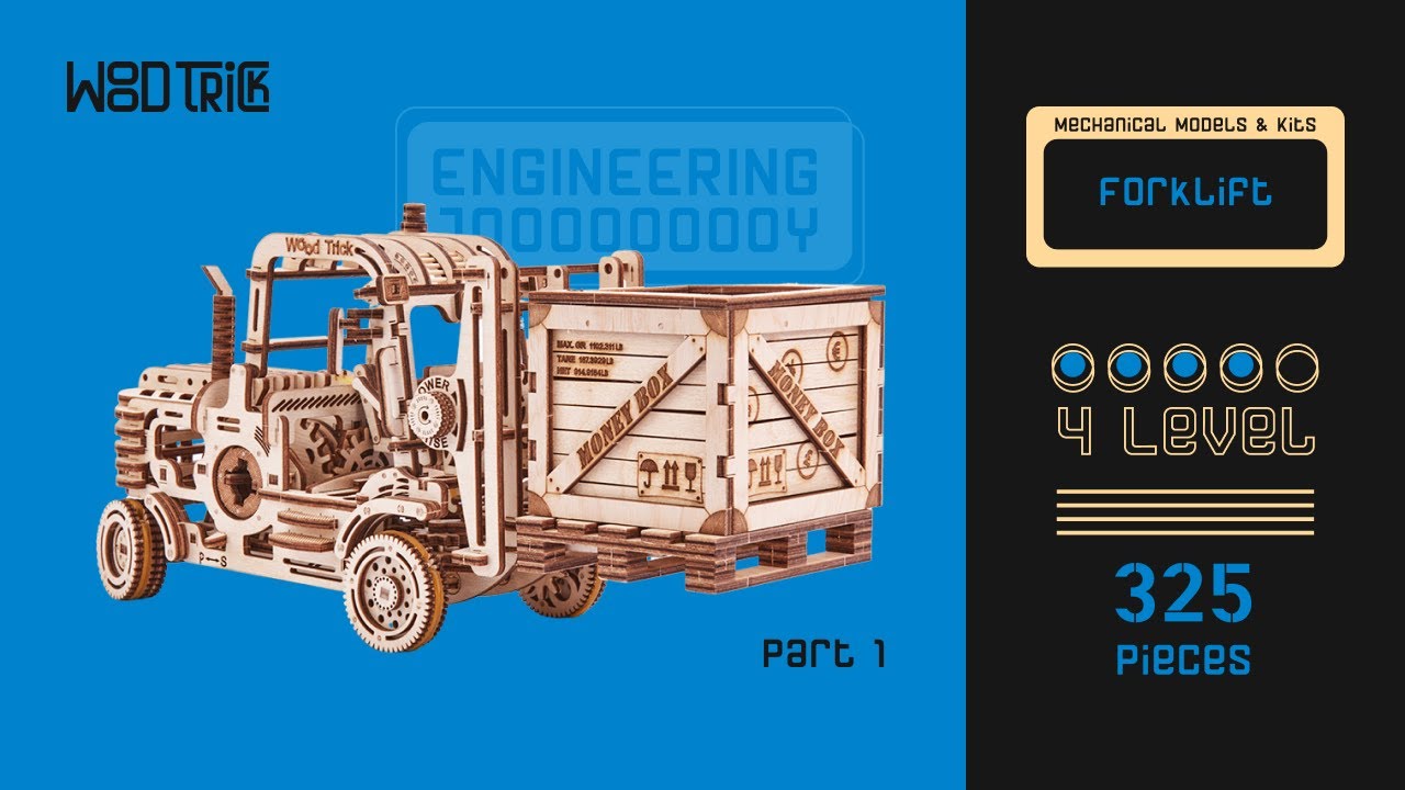 "Forklift" (Part 1) - WoodTrick 3d wooden model kit - YouTube