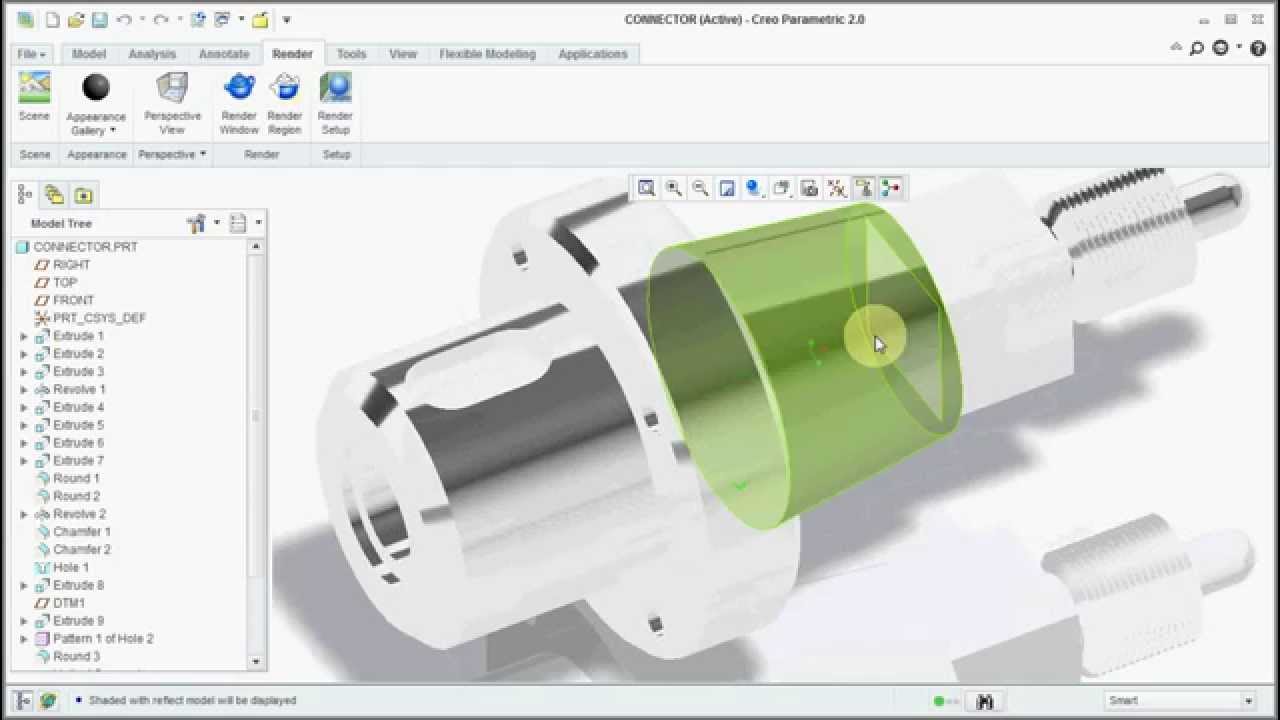 creo 3.0 tutorial render of connector ( Creo, Pro E, Creo2.0, Design, Mechanical Design ) - YouTube