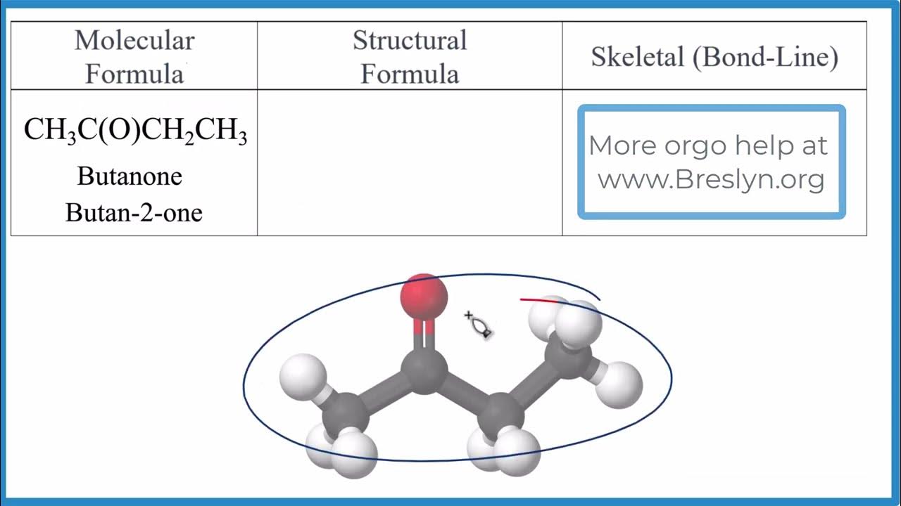 Write the Molecular, Structural, and Skeletal Formula for Butanone (Methyl Ethyl Ketone) - YouTube