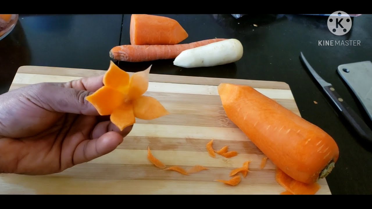 fruit carving tutorial for beginners part 1 / how to make Carrot flower ...