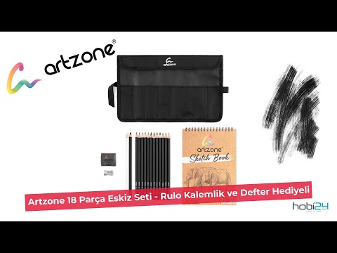 Artzone 18 Parça Eskiz Seti - Rulo Kalemlik ve Defter Hediyeli