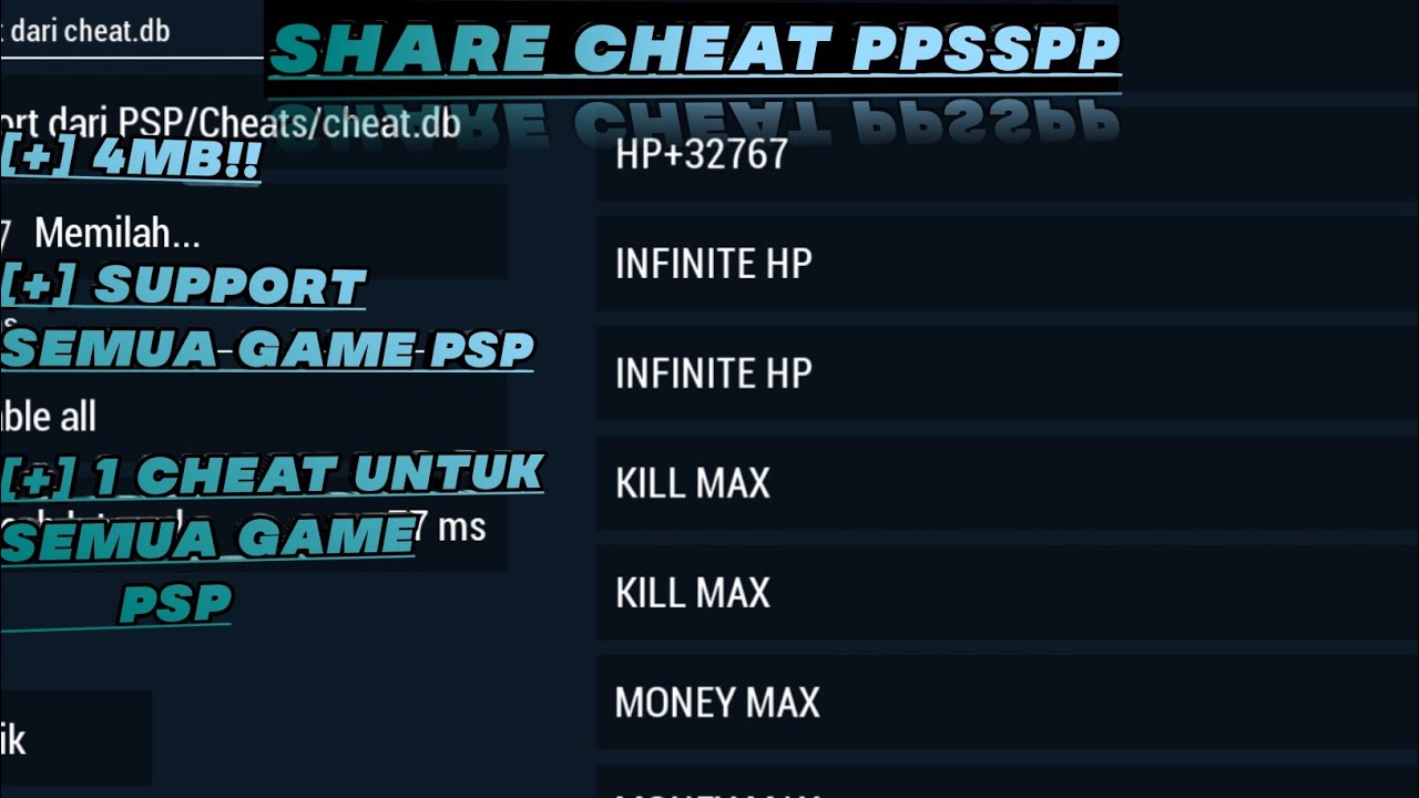 SHARE CHEAT PPSSPP!! ( 1 CHEAT UNTUK SEMUA GAME PSP ) - YouTube