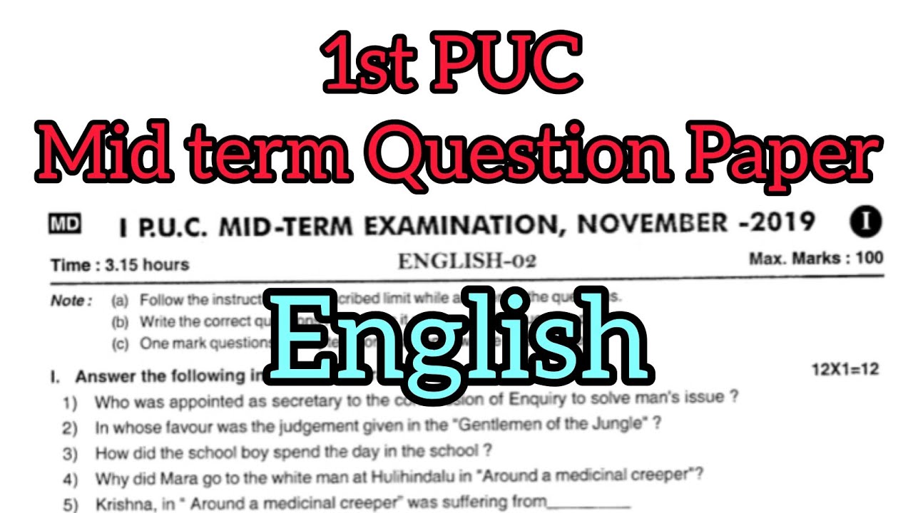 1st PUC English Mid term Model Question Paper / 2019-20 / @smt ...
