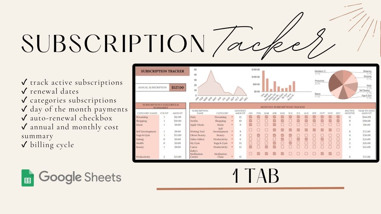 Subscription Tracker Spreadsheet | Google Sheets Template ...