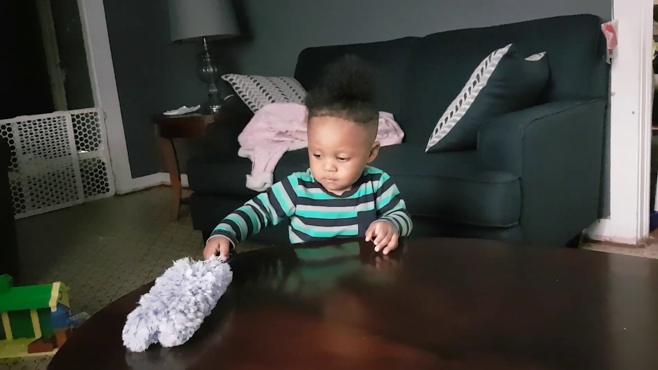 EJ dusting table 1 year old... - YouTube