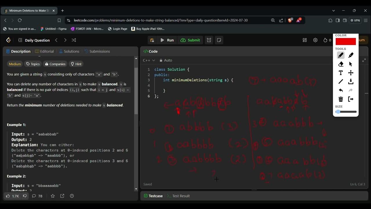Minimum Deletions to Make String Balanced | Leetcode Daily Challege 30/07/2024 - YouTube