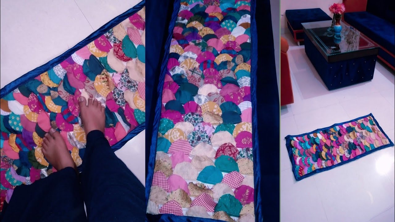 Beautiful rug.made with waste scrap fabric and plastic bag. - YouTube