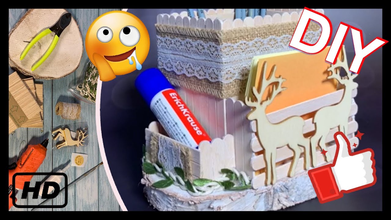 DIY Cute Popsicle Stick Desk Organizer - YouTube