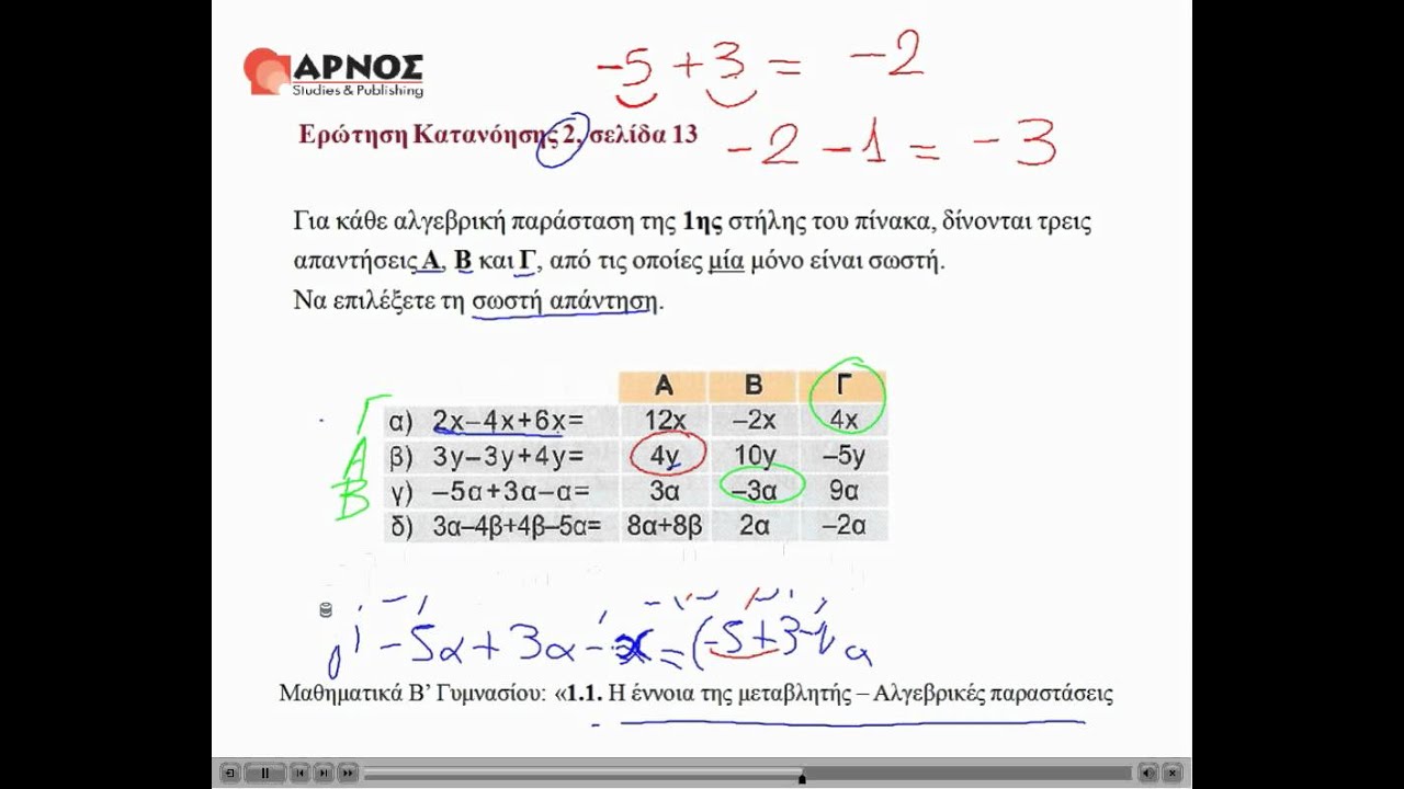 1.1 Εννοια μεταβλητης Ερ. Κατανόησης 2 β' γυμνασίου - YouTube