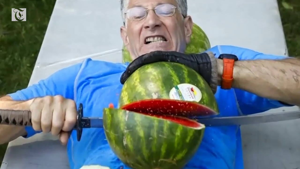 Record set for most watermelons sliced in 1 min on man's own stomach ...