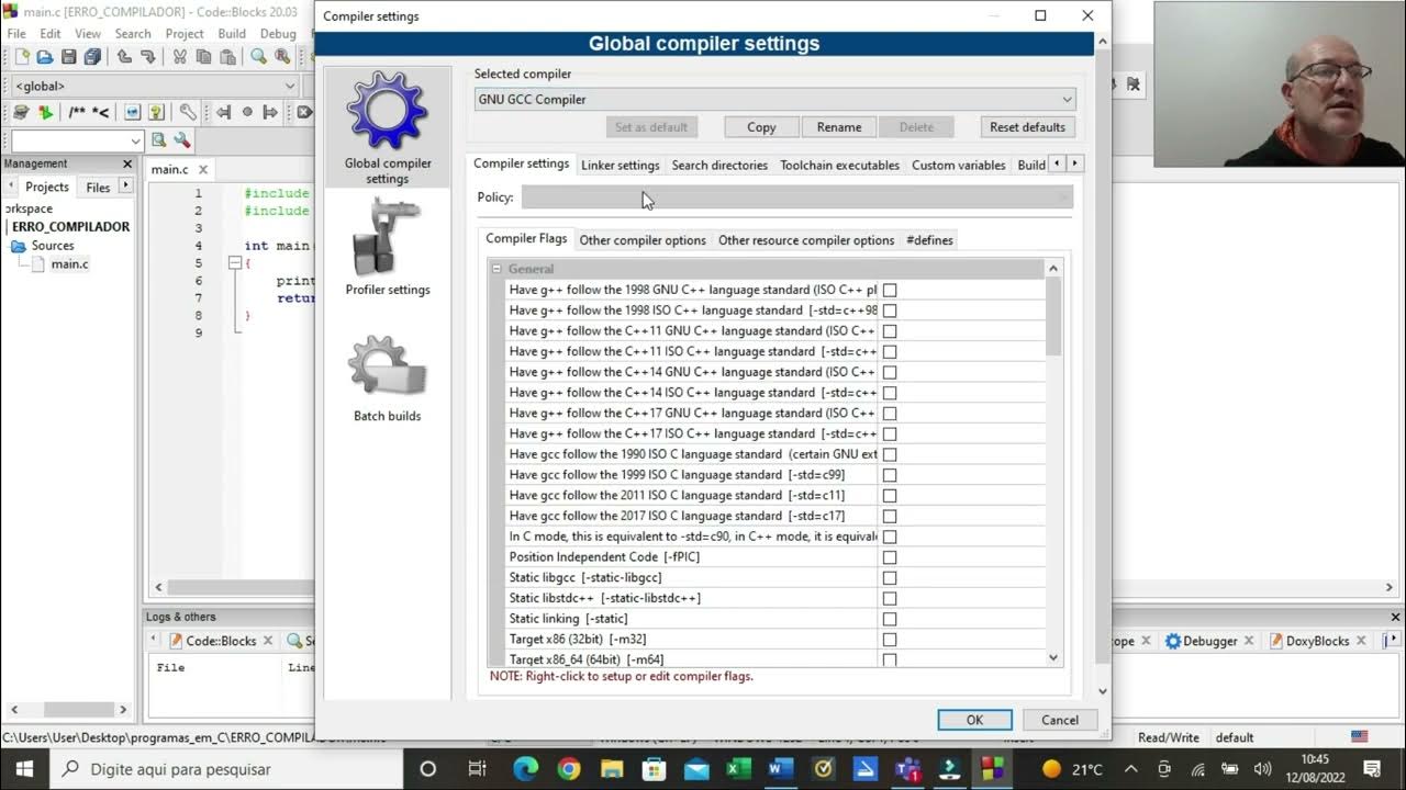 CODEBLOCKS-ERRO: Can't find compiler executable - YouTube