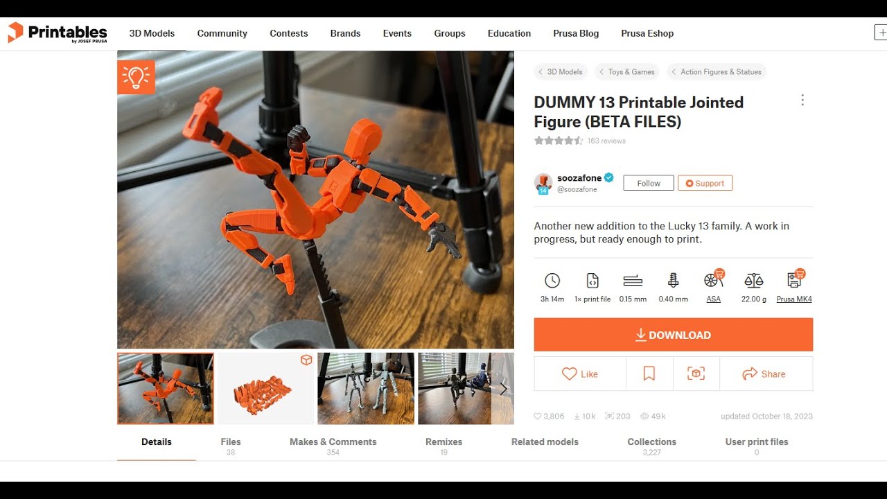 3X frame DUMMY 13 Printable Jointed Figure Printed on the Bambu Lab X1 ...