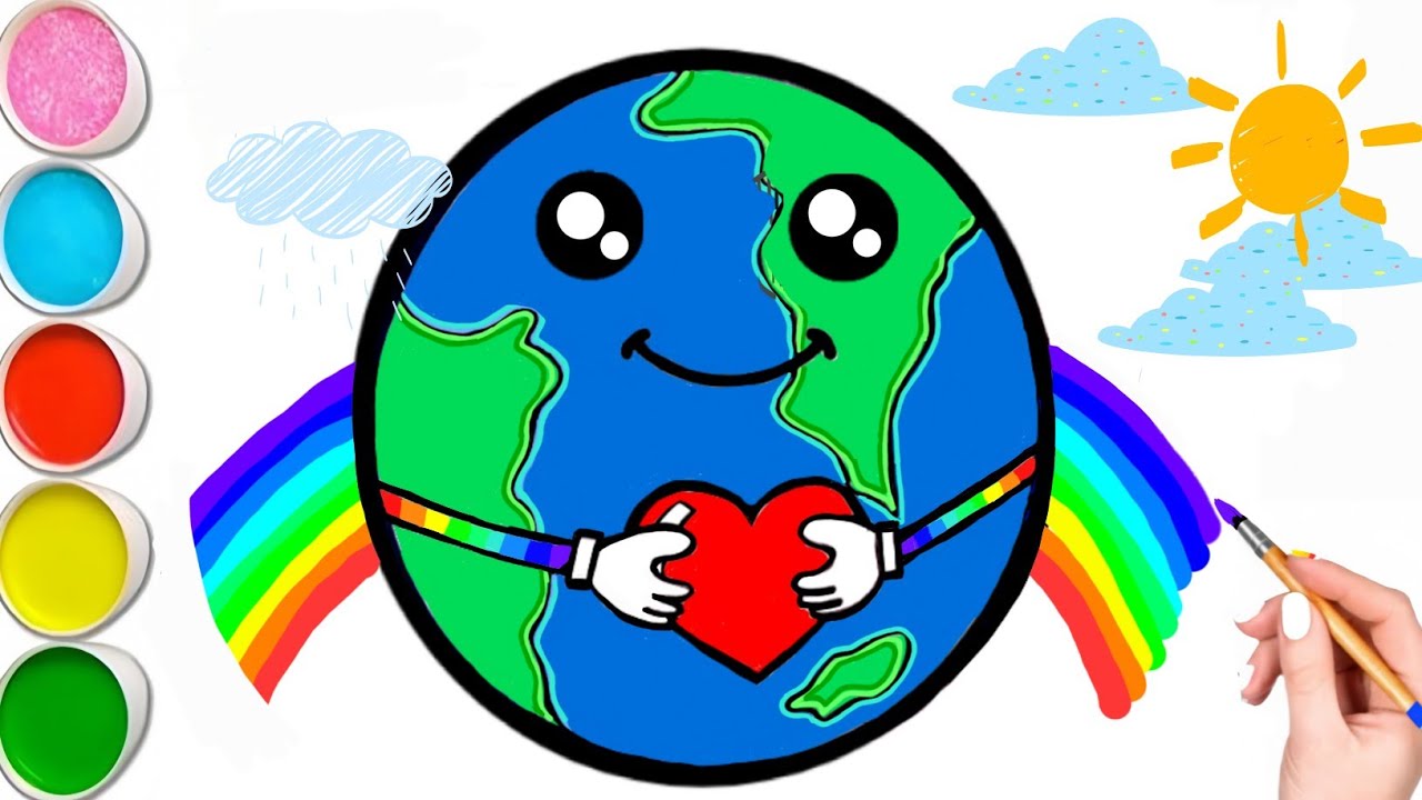 How To Draw cute rainbow Earth Easy 🌌🌍 simple Drawing and Coloring for ...