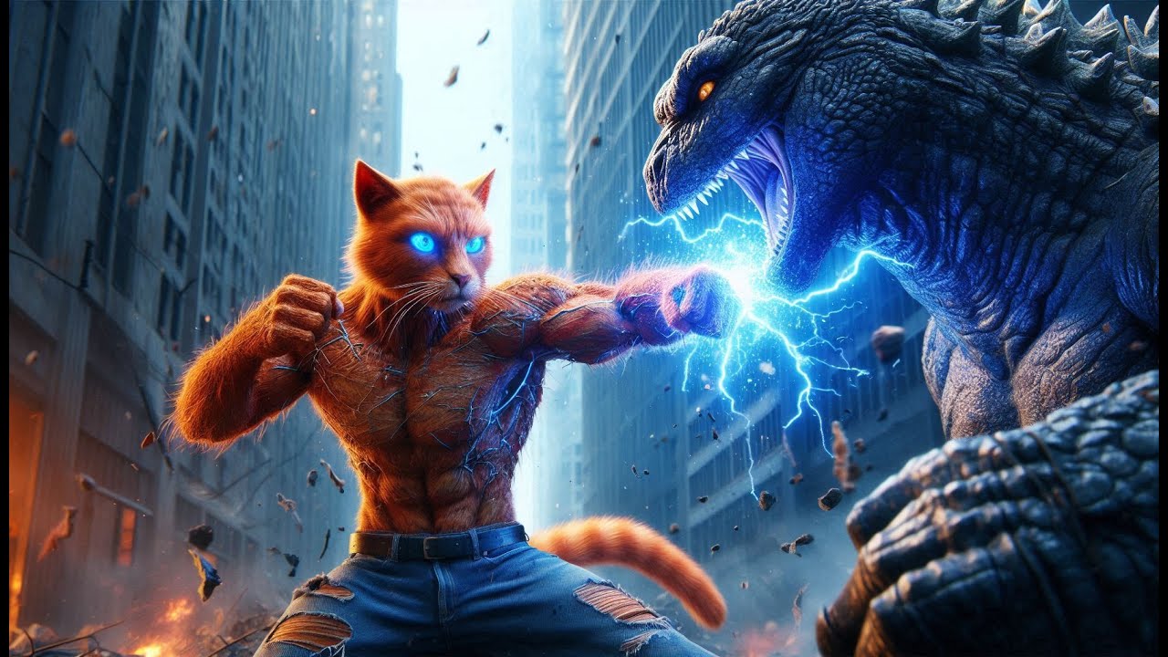 ORANGE CAT VS MONSTER GODZILLA - YouTube