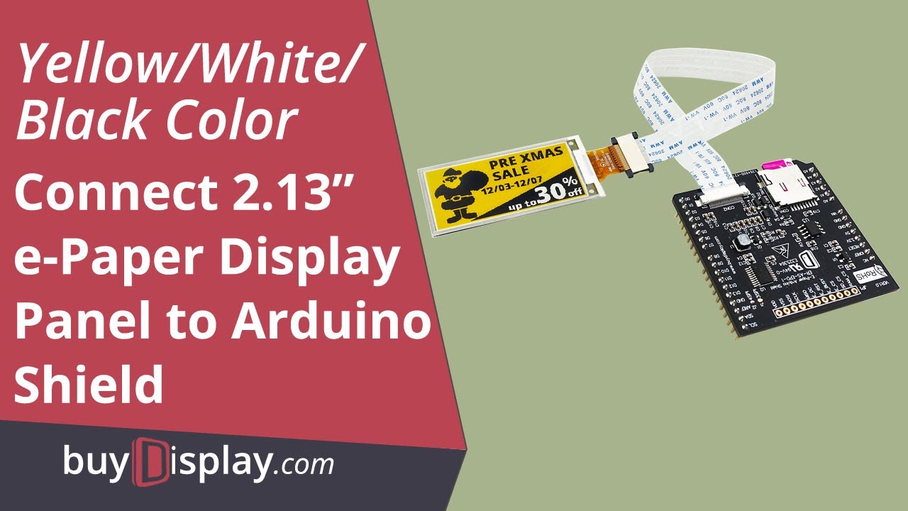 Yellow 2.13" inch e-Paper Display w/Arduino Shield,212x104 for IoT ...