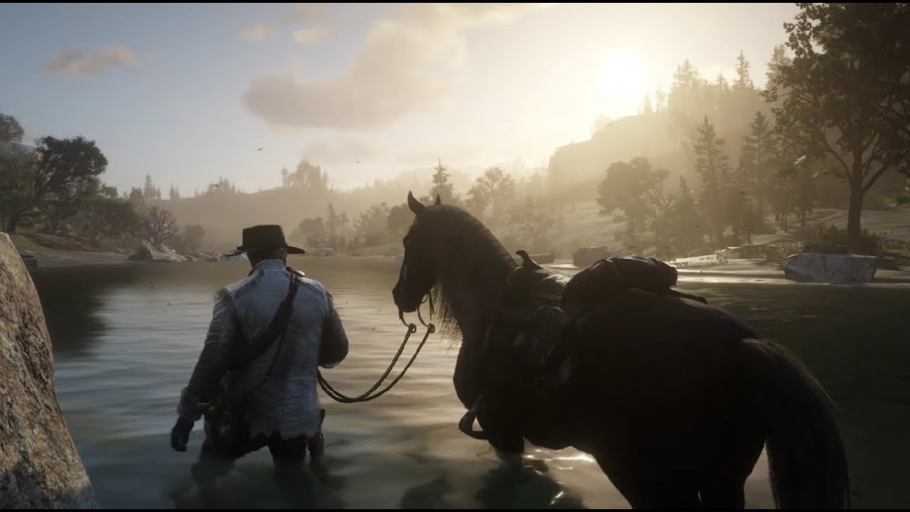 RDR2 ASMR - A camping and fishing day. (No commentary. Soft and ...