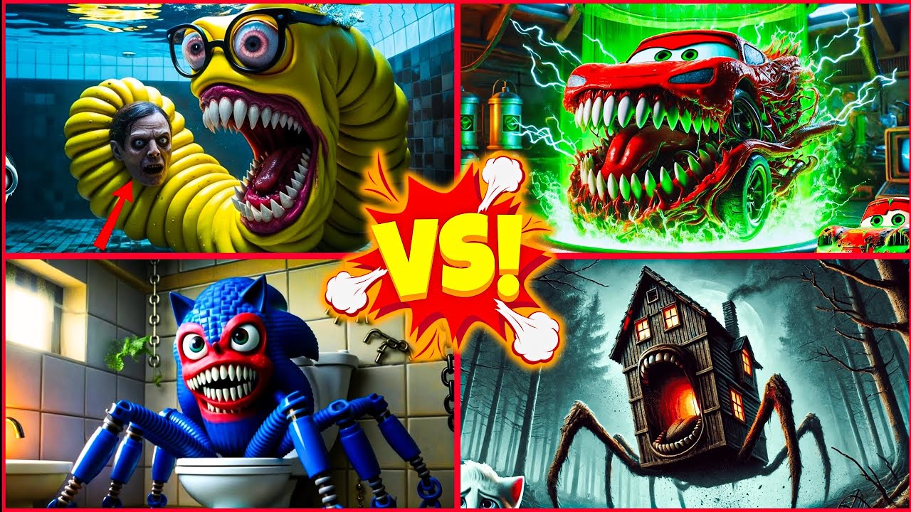 CYBERWORM Minions 🆚 McQueen Monster Tank 🆚 Sonic.EXE Head EATER 🆚 ...