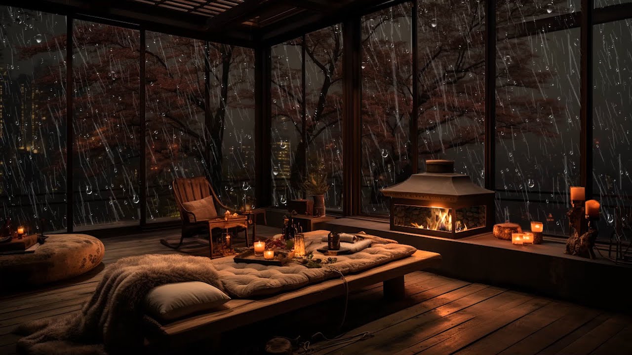 Midnight Heavy Rain Hitting Window Sounds | Rain on Window 3 Hours ...