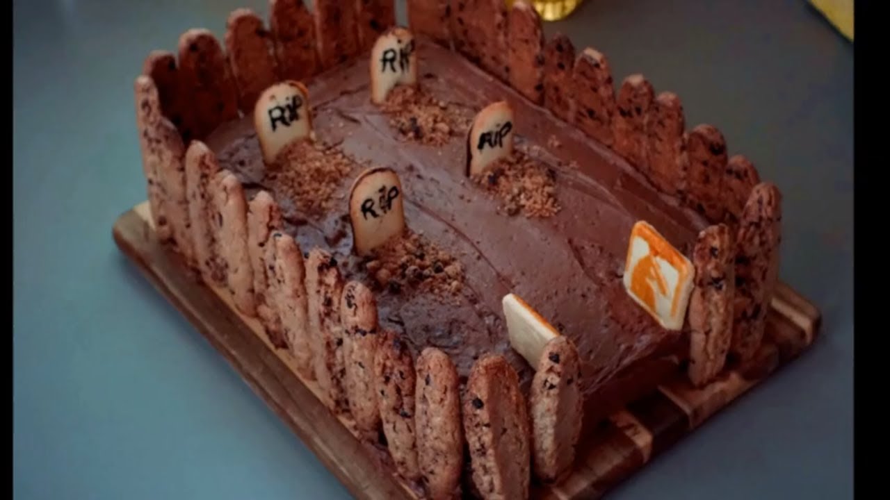 Easy Halloween Graveyard Cake! - YouTube