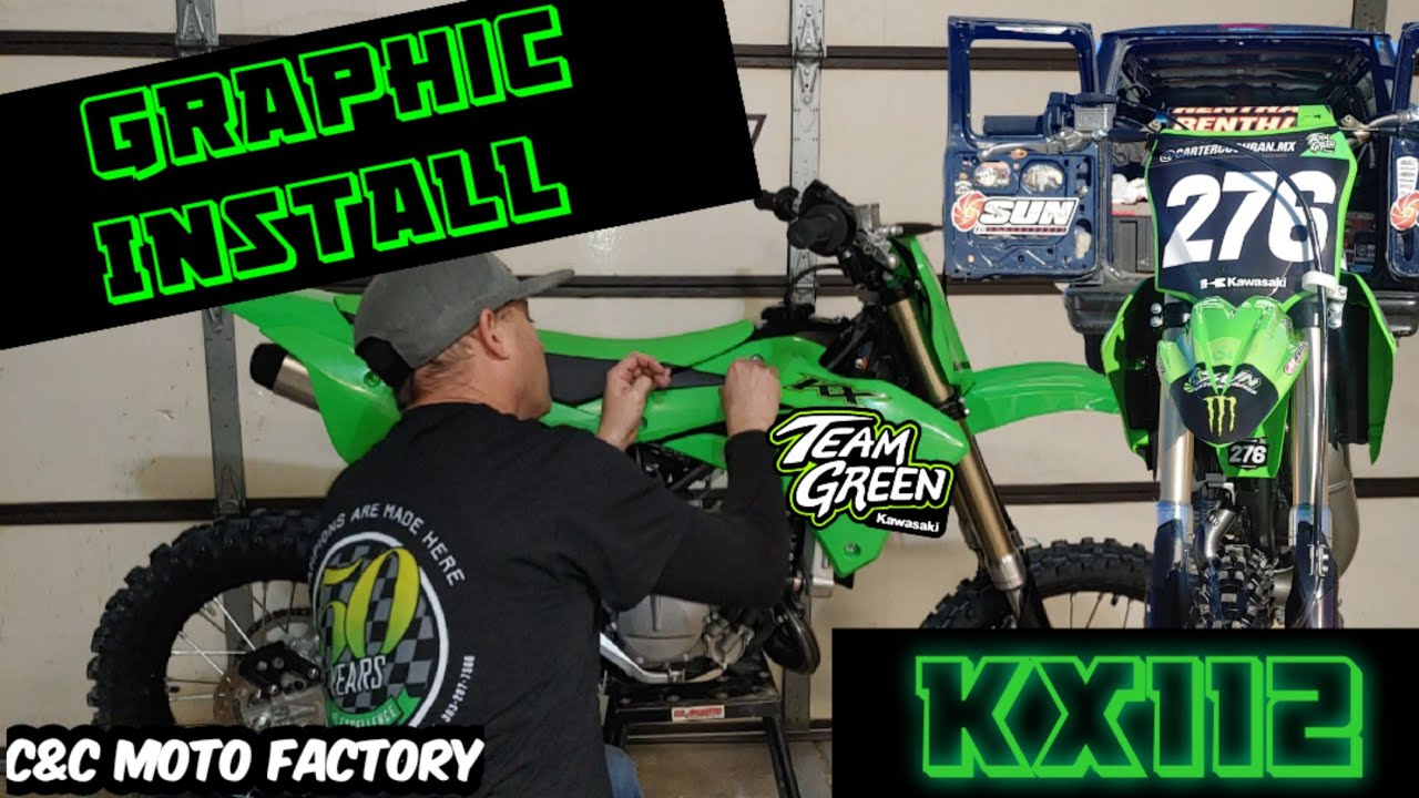 Custom Graphic install and first ride on the KX112 - YouTube