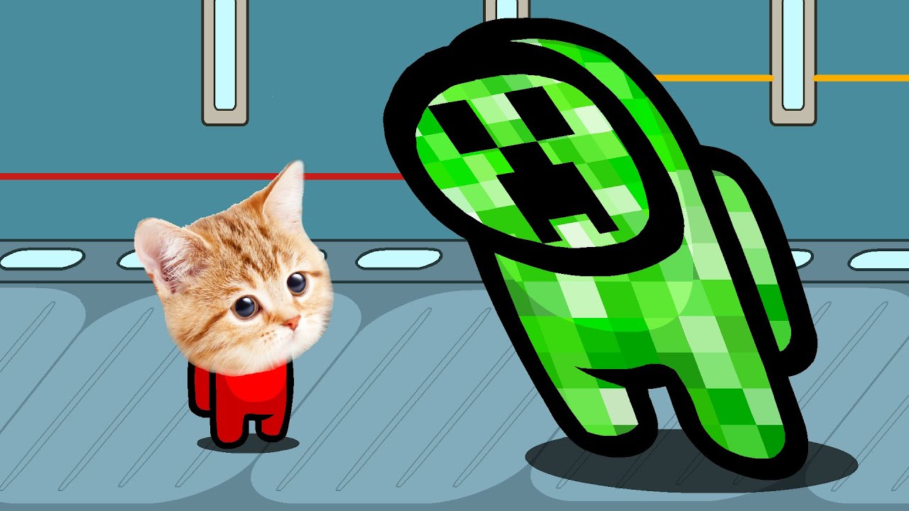 Among us Mini Crewmate Creeper vs Cat - YouTube