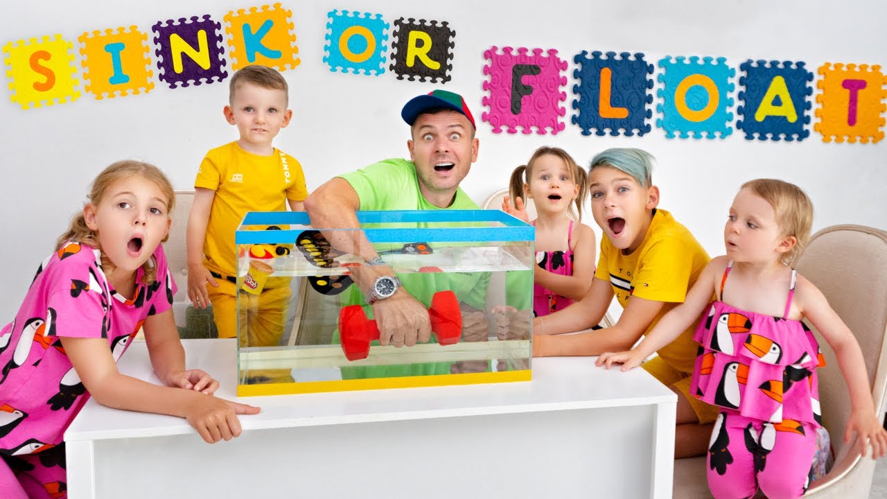 Cinq enfants jouent challenge couler ou flotter - YouTube