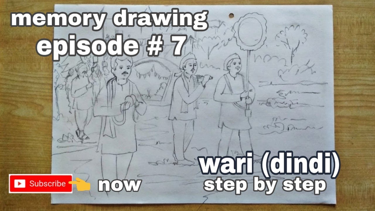 Pandharpur wari (dindi) memory drawing| Memory drawings for elementary ...