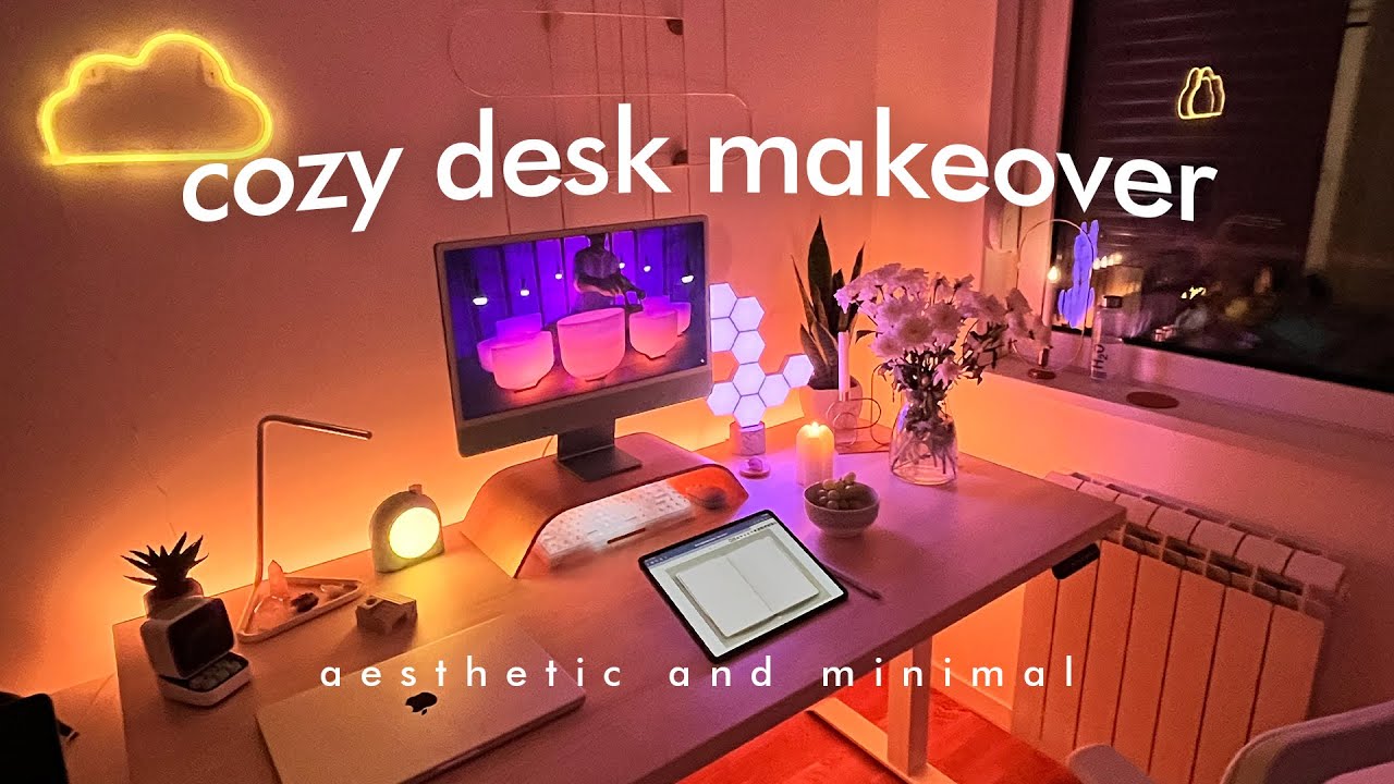 cozy desk makeover! simple, aesthetic and colorful / WFH desk setup ...