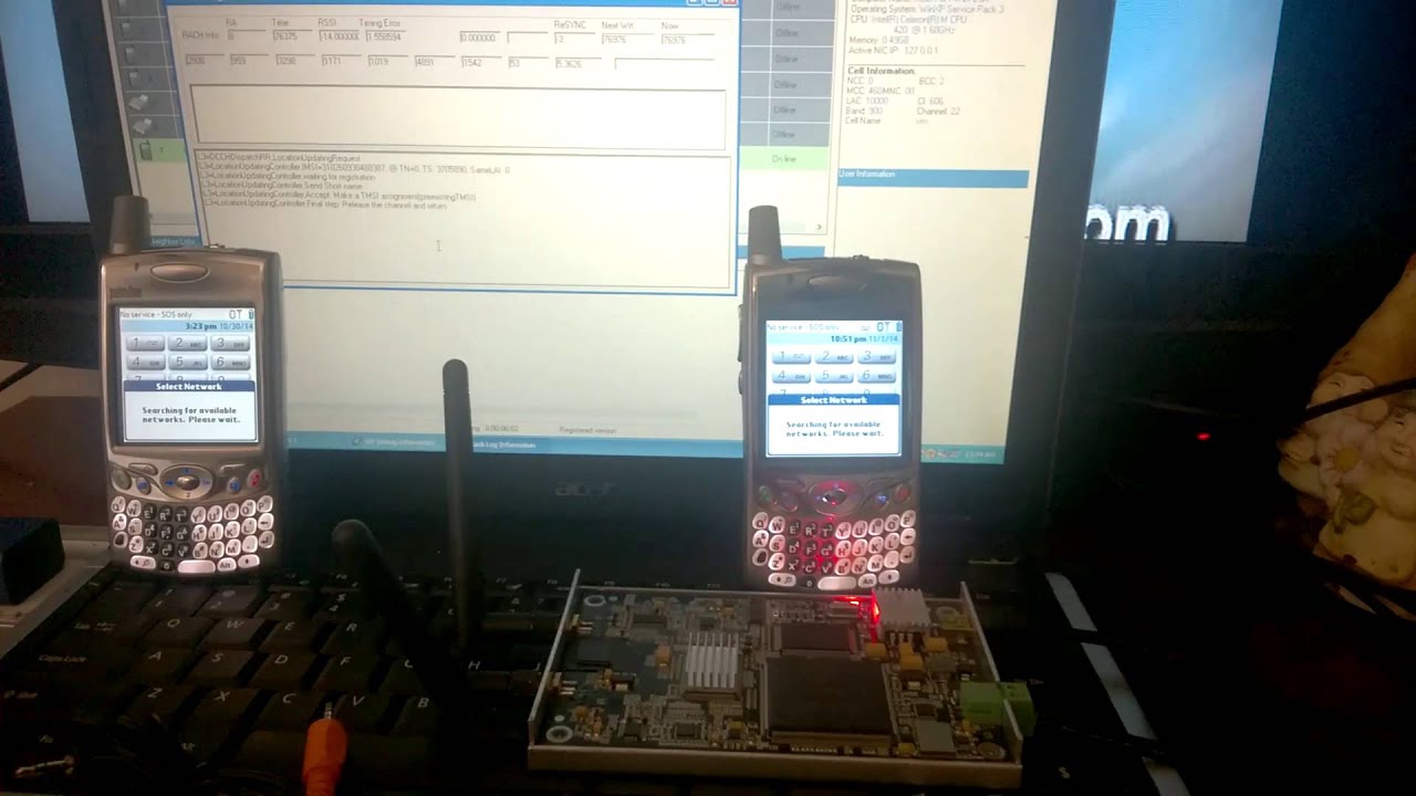 HandHeldSDR Windows GSM SDR Base Station registering 2 mobile phones ...