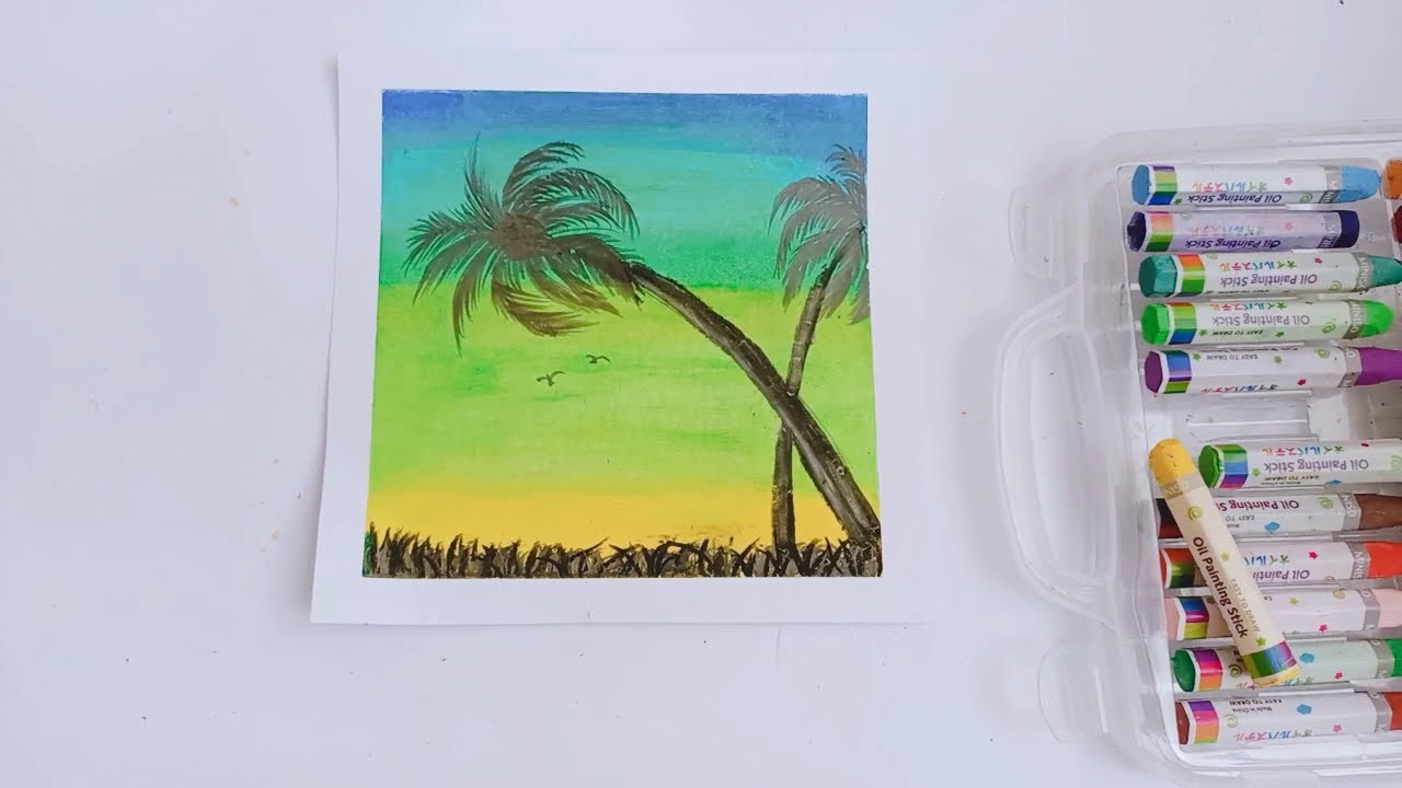 Easy and simple drawing of landscape using crayons || how to use crayon ...