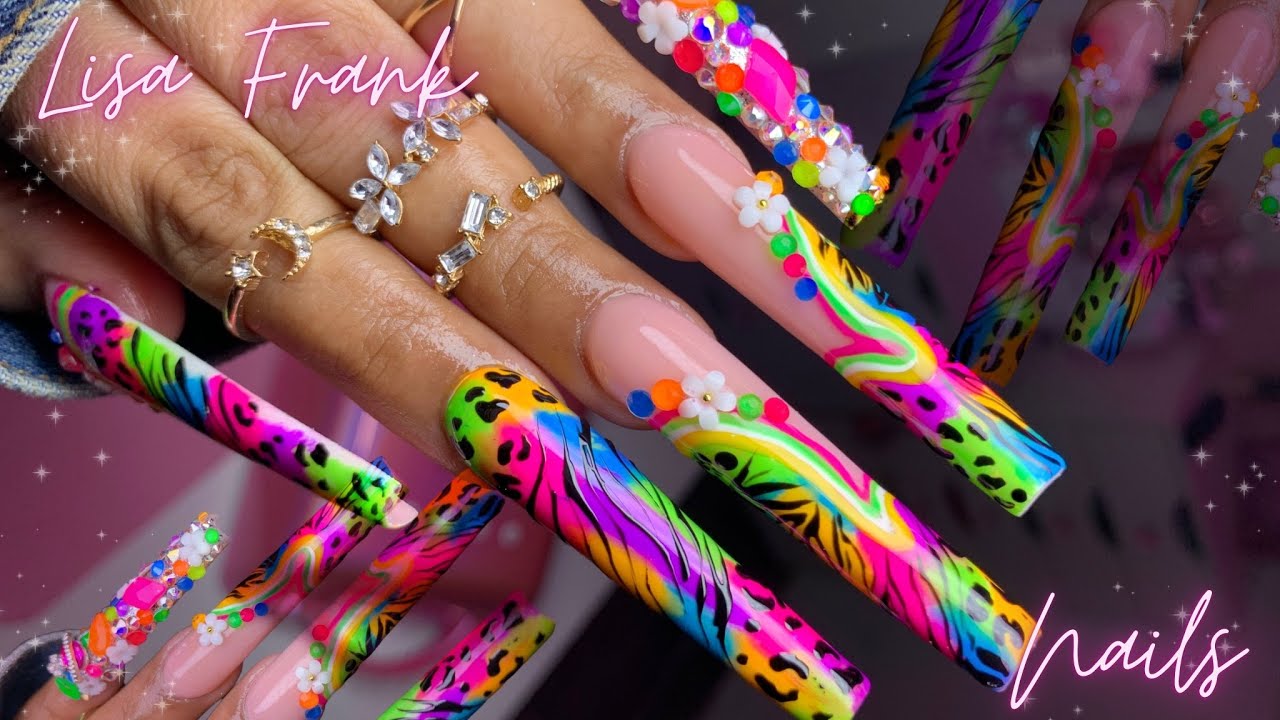 LISA FRANK NAIL INSPO/ XL ACRYLIC NAILS/ GEL NAIL ART - YouTube