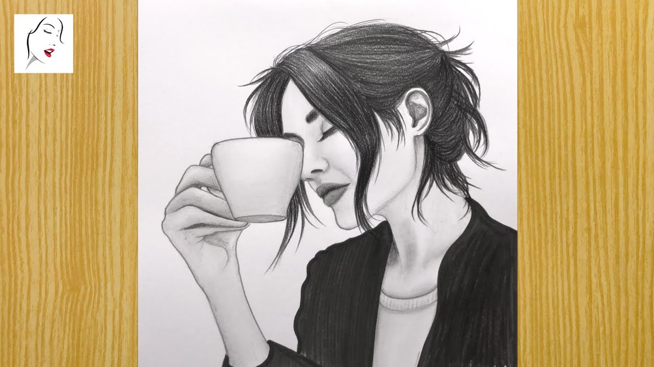 How to draw a girl holding a cup of tea Easy | A Stylish Girl Drawing ...