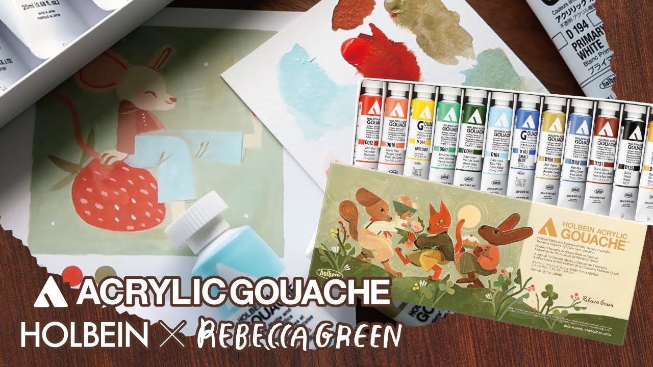 HOLBEIN ACRYLIC GOUACHE x Rebecca Green's 12 Color Set Collection - YouTube
