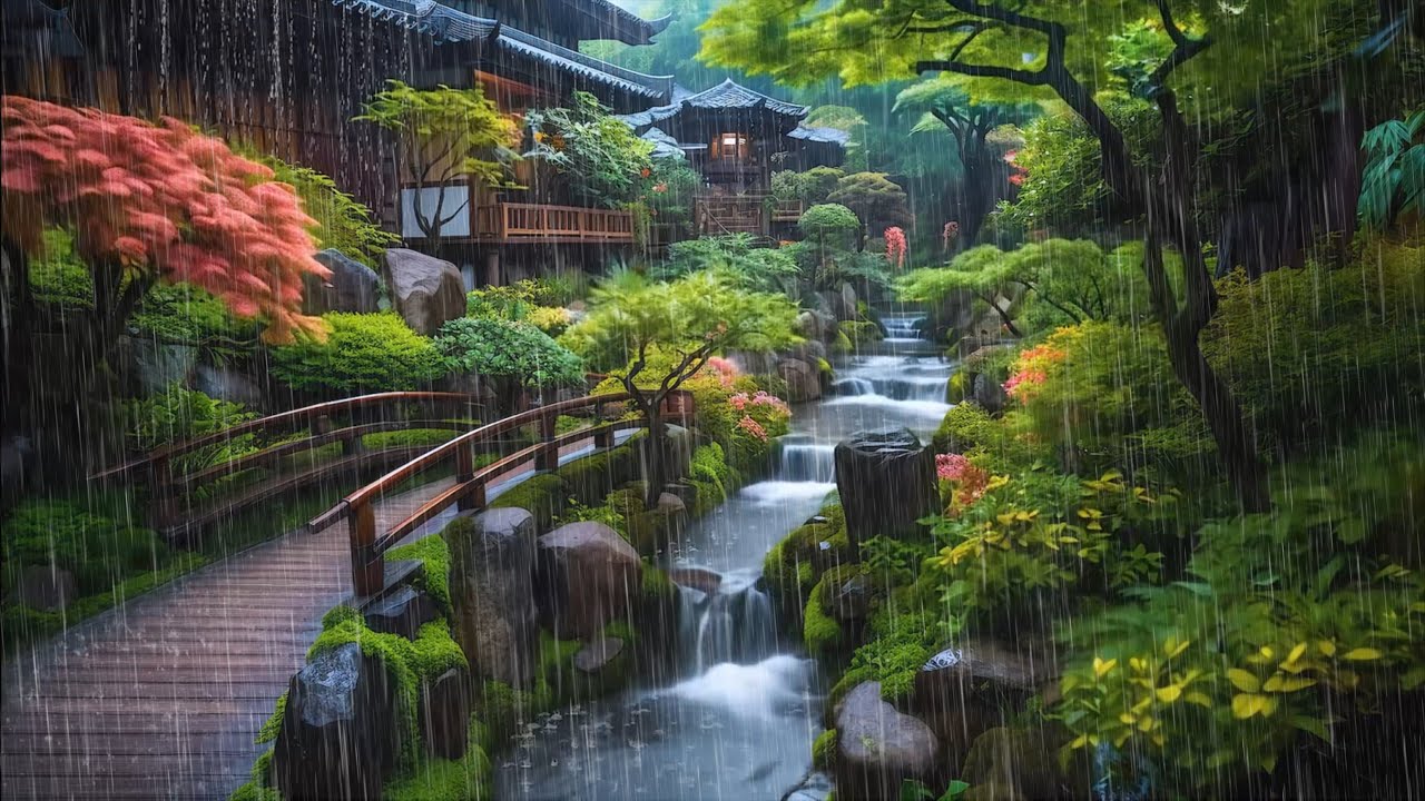 Find Peaceful Sleep with Rain in a Japanese Garden 🌧️ Calming Rain for ...