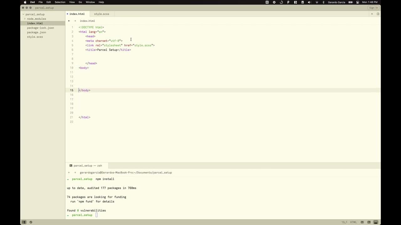 ZED Editor Parcel HTML SCSS - YouTube