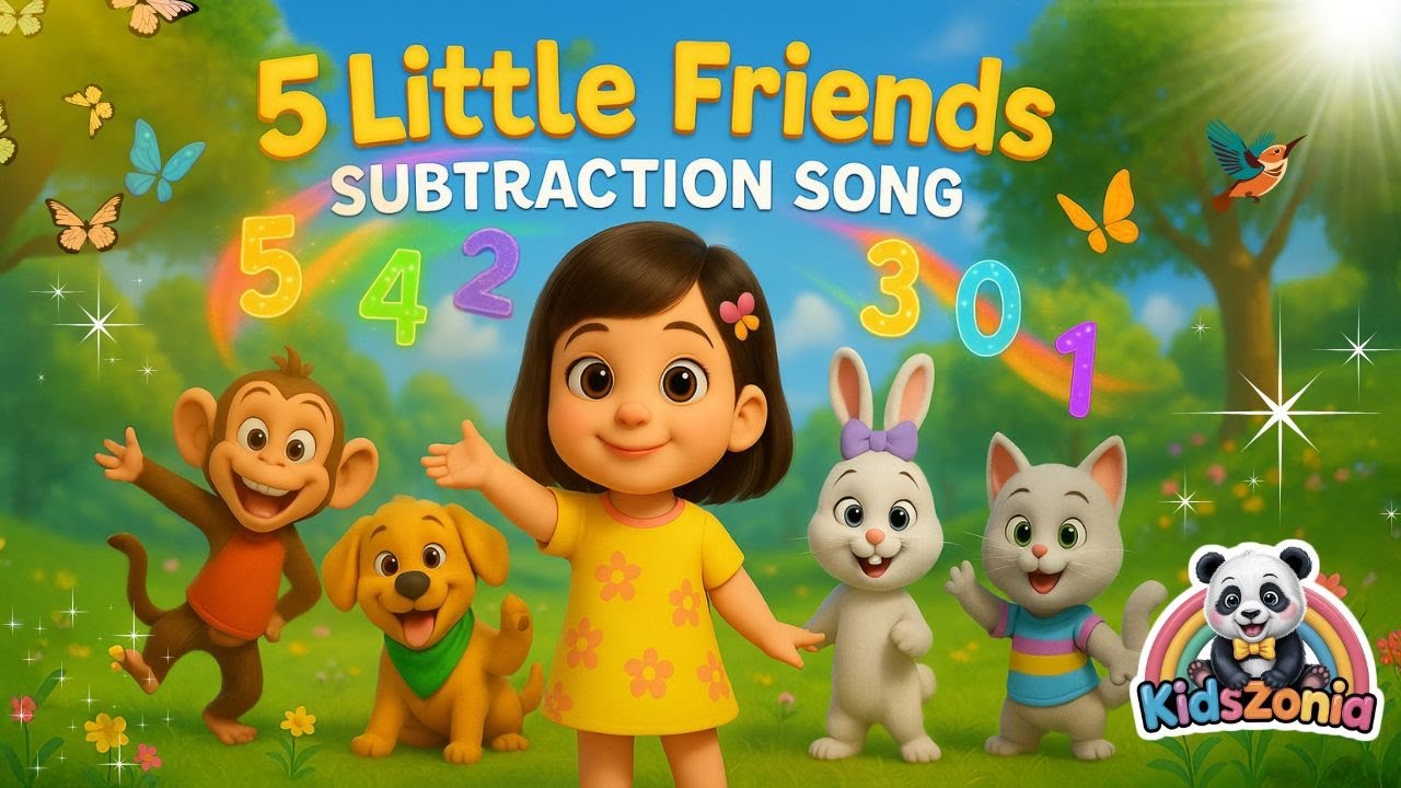 Five Little Friends | Subtraction Song for Kids | Learn Math with Fun ...