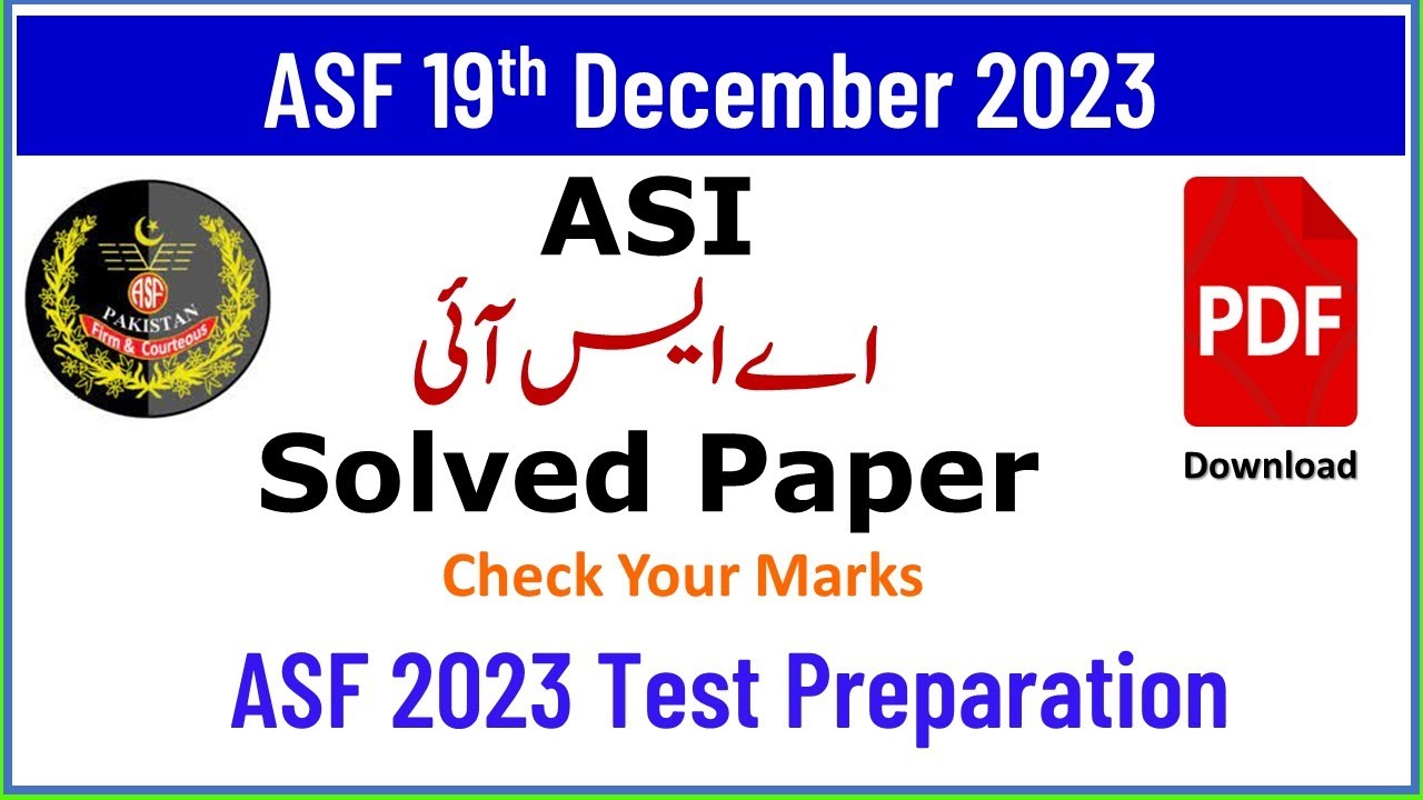ASF 19th December 2023 ASI Solved Paper with PDF - YouTube
