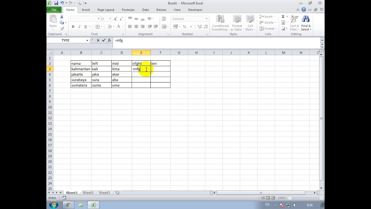 excel ---rumus left right mid &len - YouTube