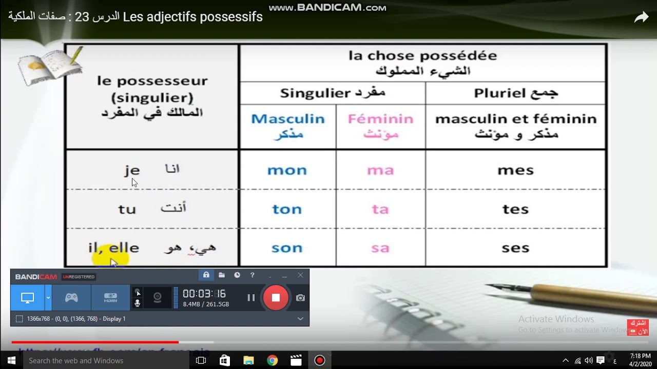 grade 6 les adjectifs possessifs - YouTube