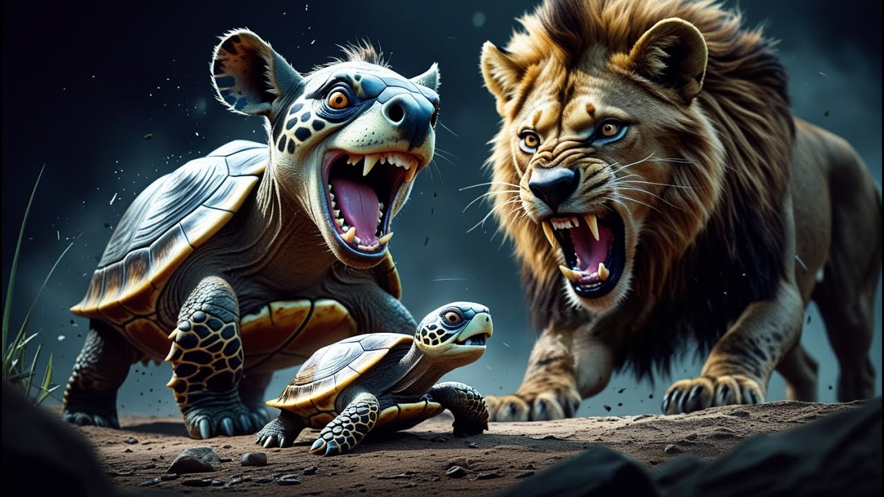 Hungry Hyena Trying To Attack On the Turtle But Lion Saved Turtle ...